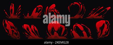 Blood splash, vfx game video effect. Cartoon 2d red liquid drops, flow ...