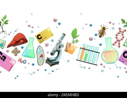 Chemistry seamless horizontal. Cartoon style. Study and production of ...