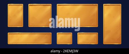 Gold game signs, name plates, empty golden plaques mockup. Metal shiny ...
