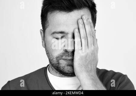 confused man overthinking suffering from grief frustration pain with ...