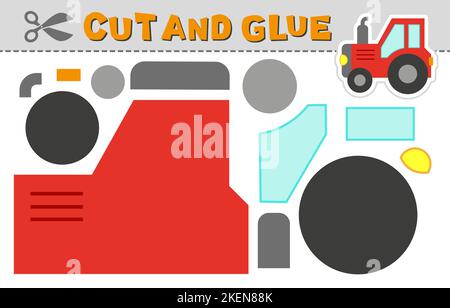 Tractor paper cut toy. Farm agricultural machine. Paper, glue kids ...