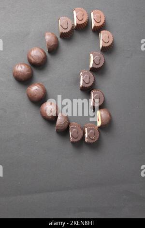 heart of chocolate case candies top view symbol heart valentine's day ...