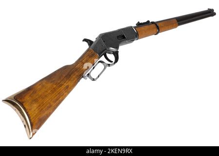 Wild west period Winchester lever-action repeating rifle isolated on ...