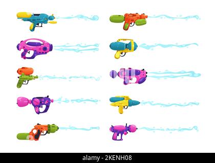 Water weapon toy shoot splash. Summer water gun, pistol toy cartoon ...