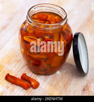 Glass jar of marinated mushrooms nameko Stock Photo - Alamy