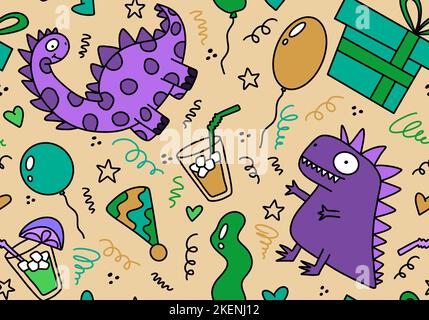 Cartoon festive animals party seamless dinosaur monsters dragon pattern ...
