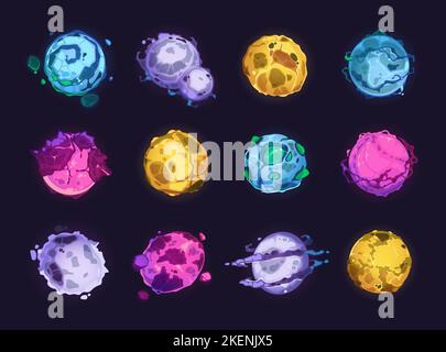Sprite set of fantasy planet with different emotions on starry sky ...