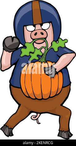 funny cartoon pig football player with pumpkin Stock Vector Image & Art ...