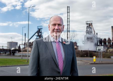 David Rees MS standing in-front of the blast furnaces at Tata Steel ...