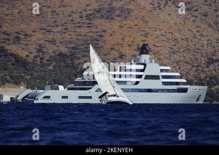 Bodrum, Turkey, 05 November 2022: The giant superyacht Solaris, owned ...