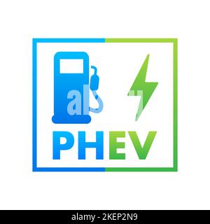 PHEV icon. Plug-in hybrid electric vehicle. Electric energy and fuel ...
