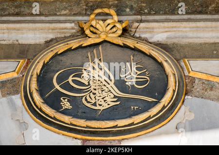 Artwork of traditional Ottoman Sultans Tugra on marble Stock Photo - Alamy