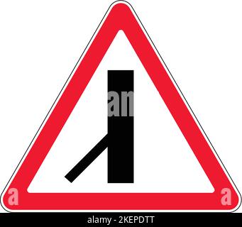 Side road junction on left, traffic sign, vector illustration. Left ...
