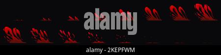Blood splash animation, cartoon sprite sheet of red liquid swirls ...