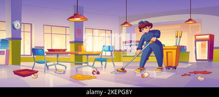 Mess in school canteen after lunch of children vector illustration ...