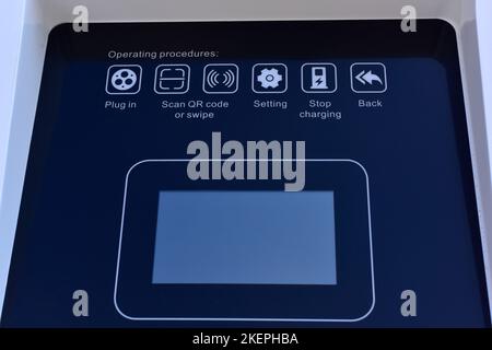 charging station at digital screen choosing mode EV electric car charge ...