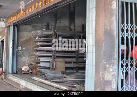 Workshop store metal rods small Bangkok Thailand Stock Photo - Alamy