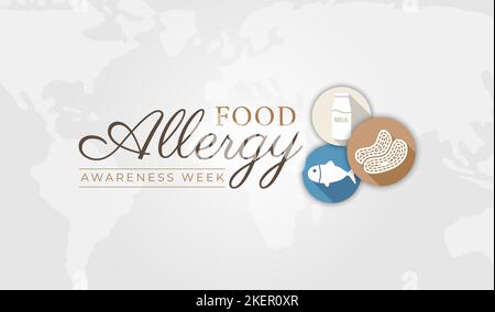 Food Allergy Awareness Week Illustration Theme with Milk, Peanuts and ...