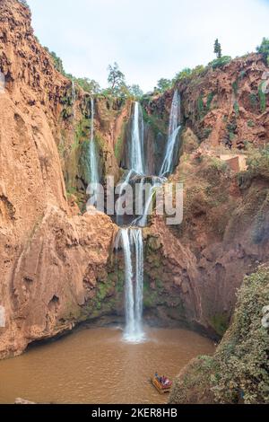 A closeup to the top of the Ouzoud Waterfalls in Morocco in North ...