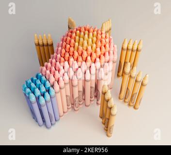 A light bulb shape made out of kids wax crayons depicting creativity on ...