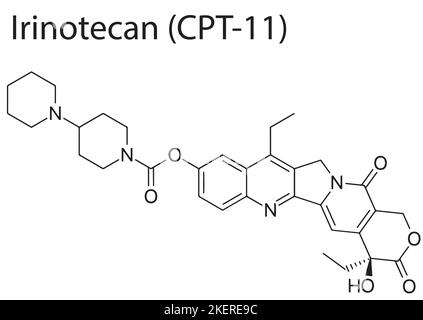 Irinotecan cancer chemotherapy drug molecule. Stylized skeletal formula ...