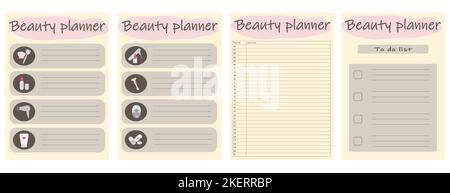 beauty planner printable sheets cosmetology self care Stock Photo - Alamy