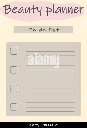 beauty planner printable sheets cosmetology self care Stock Photo - Alamy