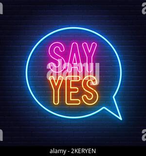 Have Your Say neon sign in the speech bubble on brick wall background ...