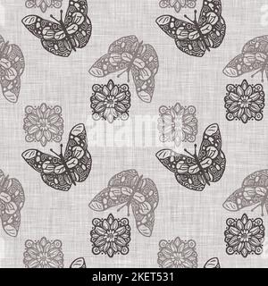 Farmhouse grey butterfly seamless pattern. Rustic French wildlife for ...