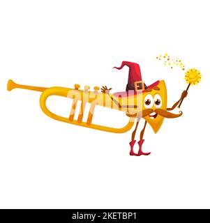Cartoon musical instrument wizard, warlock, fairy and witch, magician ...
