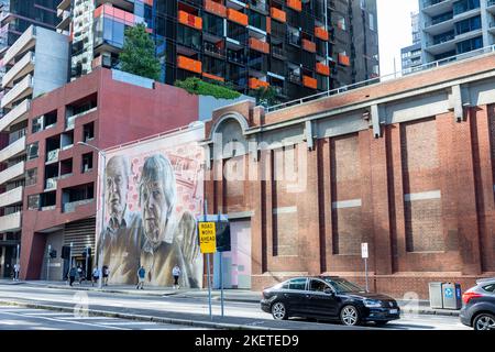 Smug Sam Bates street art painting of his grandparents on a wall in ...