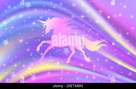 Rainbow unicorn background. Girlie princess sky with stars, hearts and ...