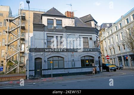 MIschief's Café Bar exterior view St James Street in Cardiff Bay Wales ...