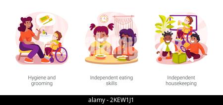 Self-care and personal hygiene skills for kids isolated cartoon vector ...