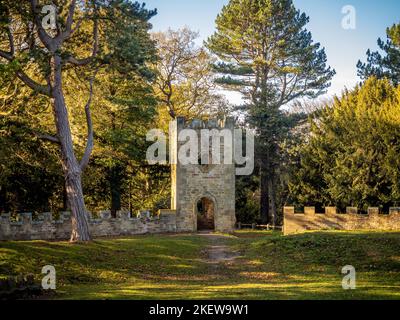 Stainborough Castle turret, a folly in Wentworth Castle Gardens ...