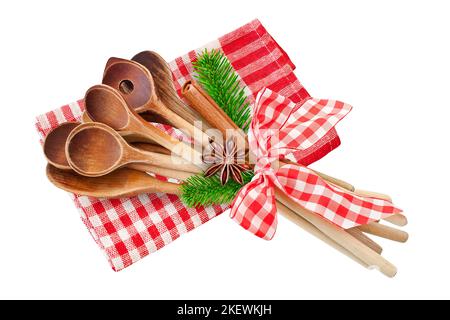 Christmas Time and wooden cooking spoons with cinnamon, fir branches ...