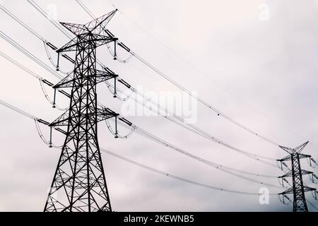 High Power Electric Street Cabel Lines with negative space and gloomy ...