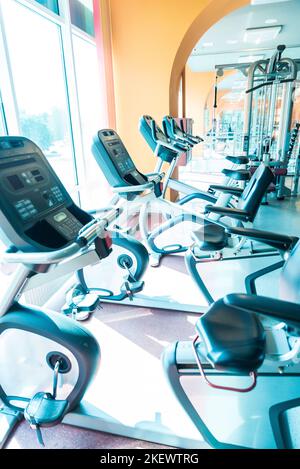 Gymnasium Room Interior with Large Window, Exercise Benches, Leather ...