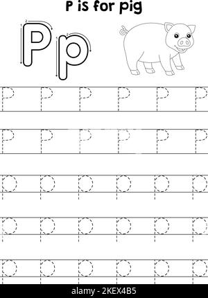 Pig Animal Tracing Letter ABC Coloring Page P Stock Vector Image & Art ...