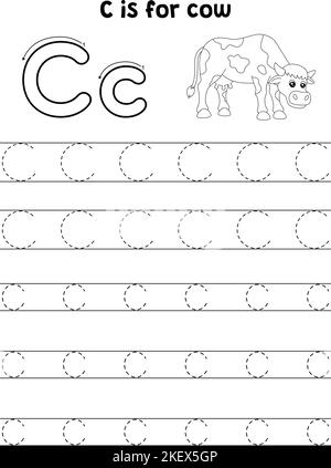 Cow Animal Tracing Letter ABC Coloring Page C Stock Vector Image & Art ...