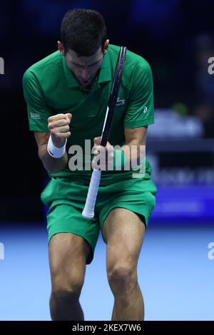 Turin, Italy. 14 November 2022. Stefanos Tsitsipas of Greece plays a ...