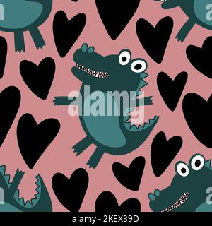 Animals cartoon seamless crocodile dinosaur dragon pattern for wrapping ...
