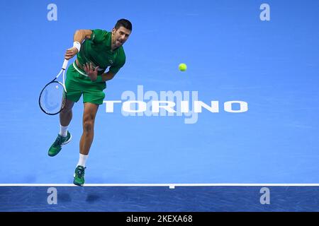 Turin, Italy. 14 November 2022. Stefanos Tsitsipas of Greece celebrates ...
