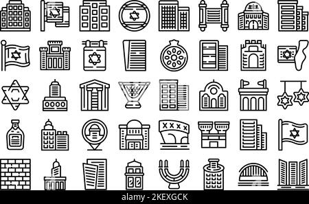 Tel Aviv icons set outline vector. Israel skyline building. City tower ...