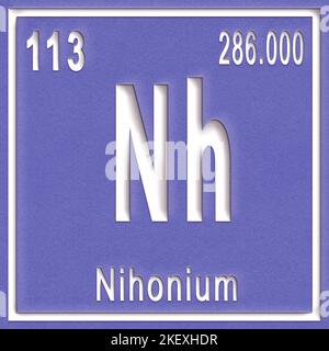 Nihonium chemical element, Sign with atomic number and atomic weight ...