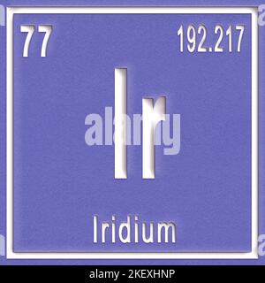 Iridium Ir chemical element. Iridium Sign with atomic number. Chemical 77 element of periodic ...