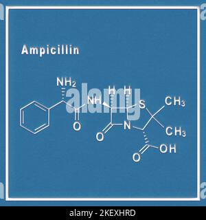 Ampicillin, antibiotic drug, Structural chemical formula futuristic ...