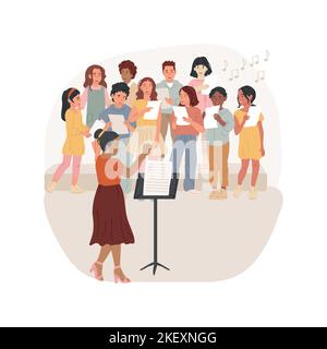 Rehearsal of children choir flat vector illustration. Kids ensemble ...