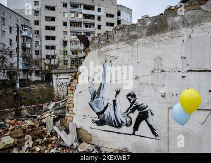 Borodyanka, Ukraine. 14th Nov, 2022. Graffiti by the famous anonymous ...