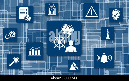 Concept of crisis management with icons on hexagons Stock Photo - Alamy